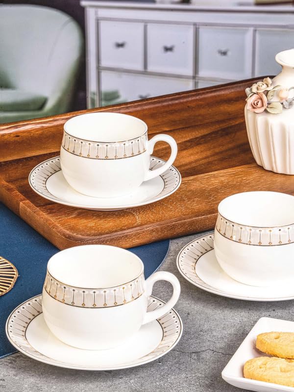 White Gold Porcelain Tea/Coffee Cup Saucer Set of 6pcs Cup & 6pcs ...