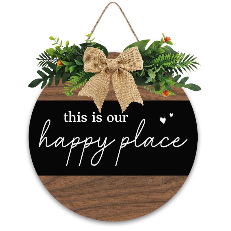 Amazon.com: This is Our Happy Place Front Door Round Wooden Sign for ...