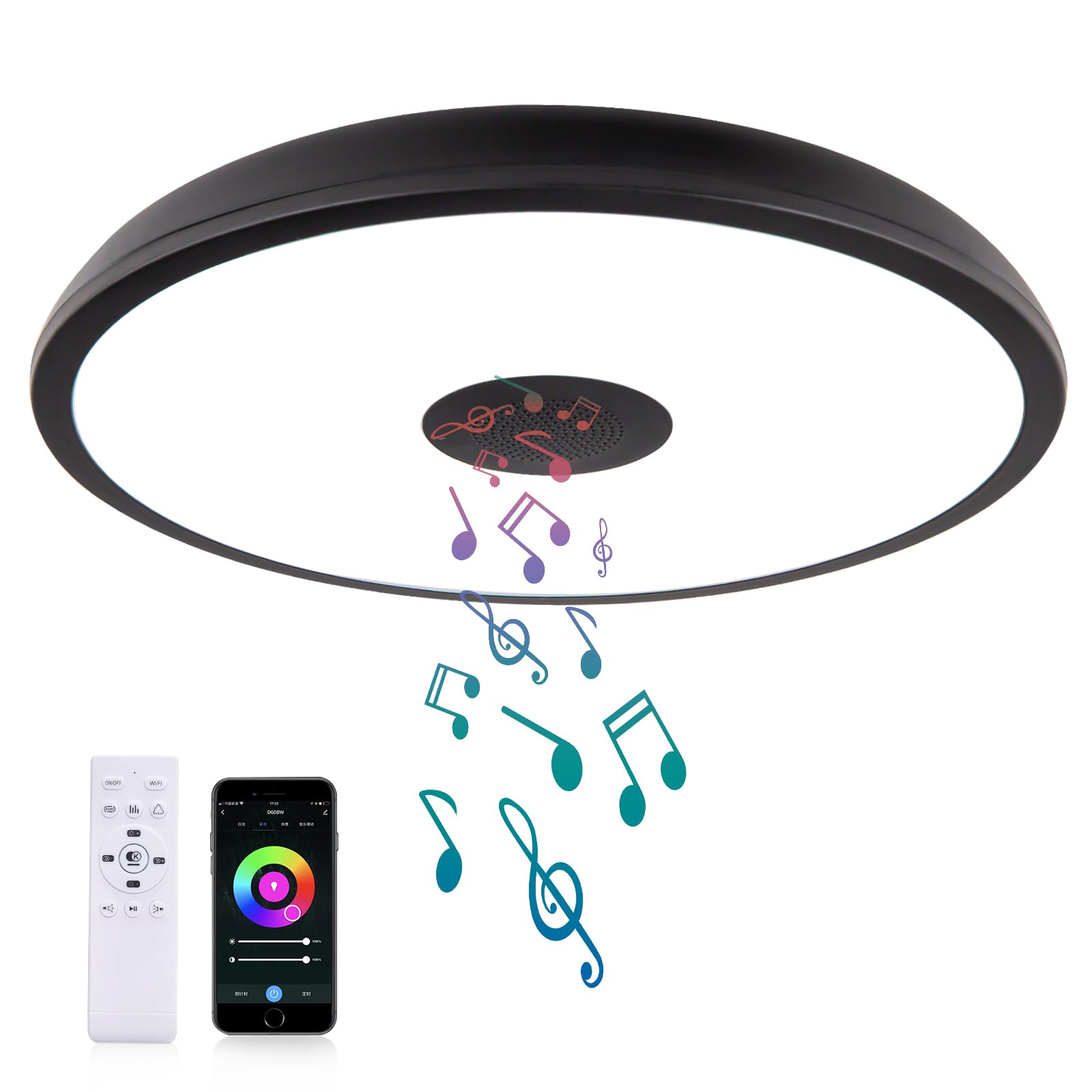 ASALL Black Smart Waterproof LED Ceiling Light Fixture,18W,with ...