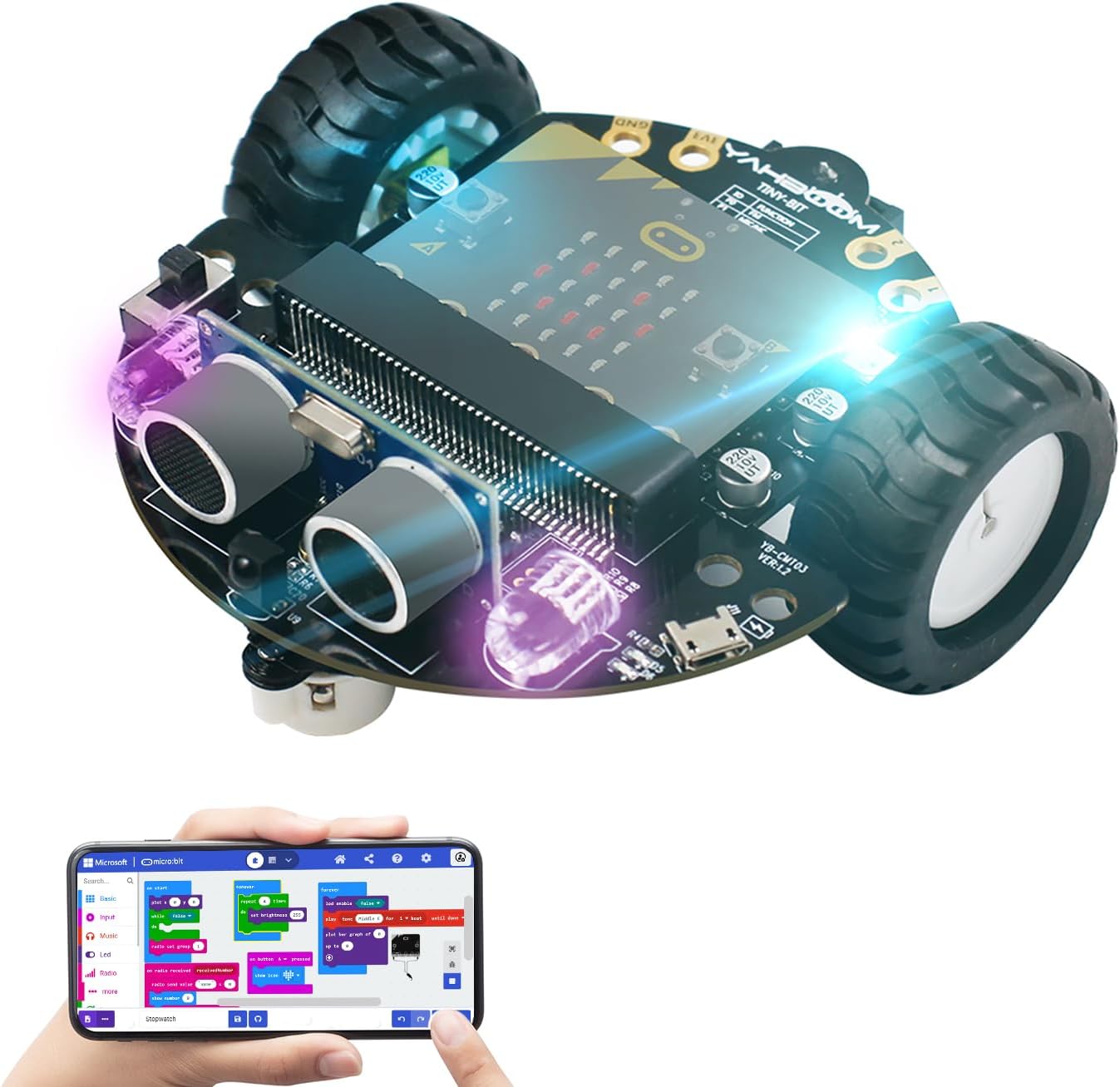 Amazon.com: Yahboom Microbit Smart Robot with Handle Game for Kids Stem ...