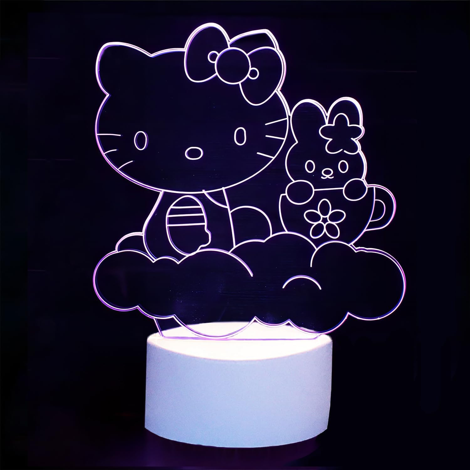 INSNEnN 3D Illusion Cat Night Light Hello Kittys for Girl, Touch ...