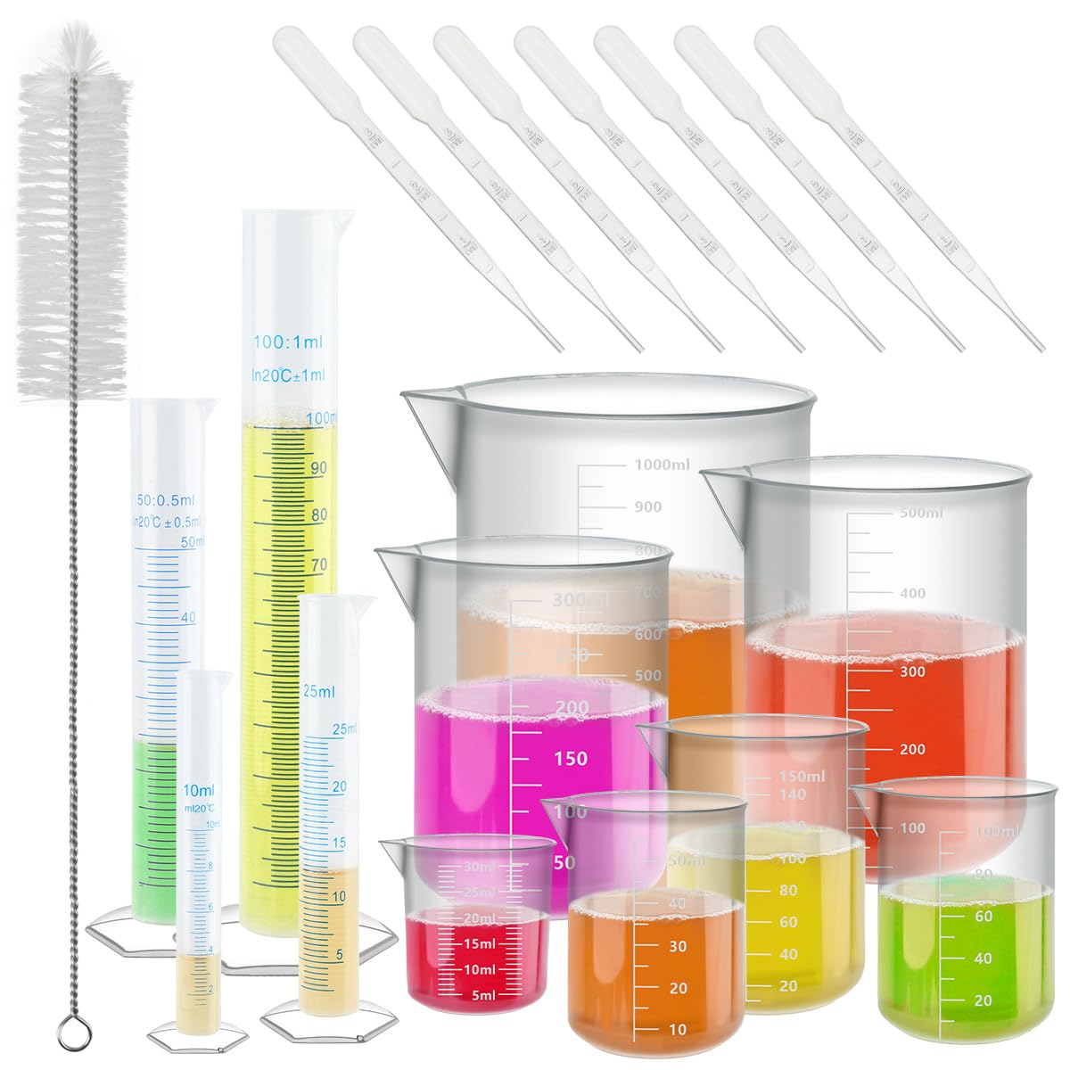 BATINO 19Pcs Measuring Cups with Graduated Cylinders and Droppers Set ...