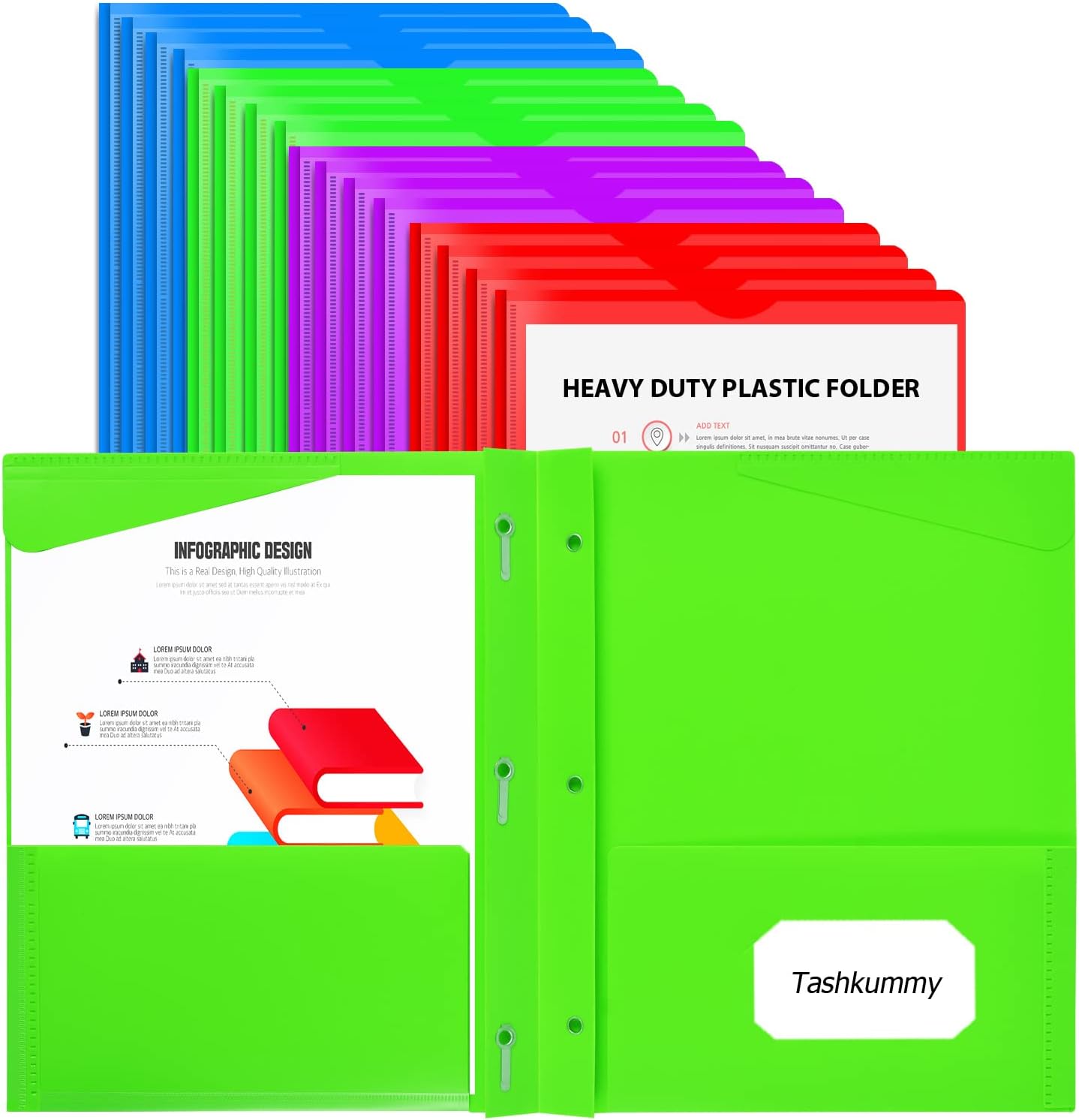 Amazon.com : 30 Pcs Heavy Duty Plastic Folders with Clear Front Pocket ...