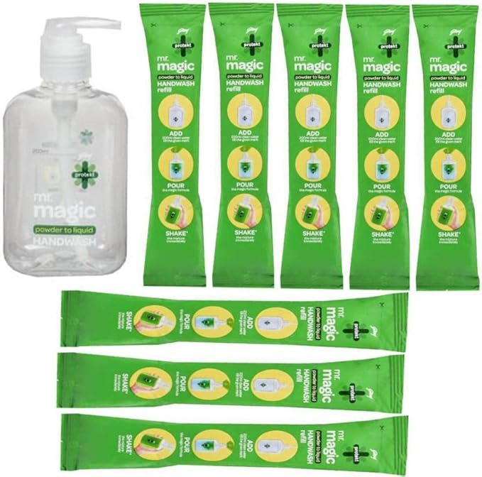Godrej Magic Powder to Liquid Hand Wash 1 Bottal + 8 Refill 9g Hand ...