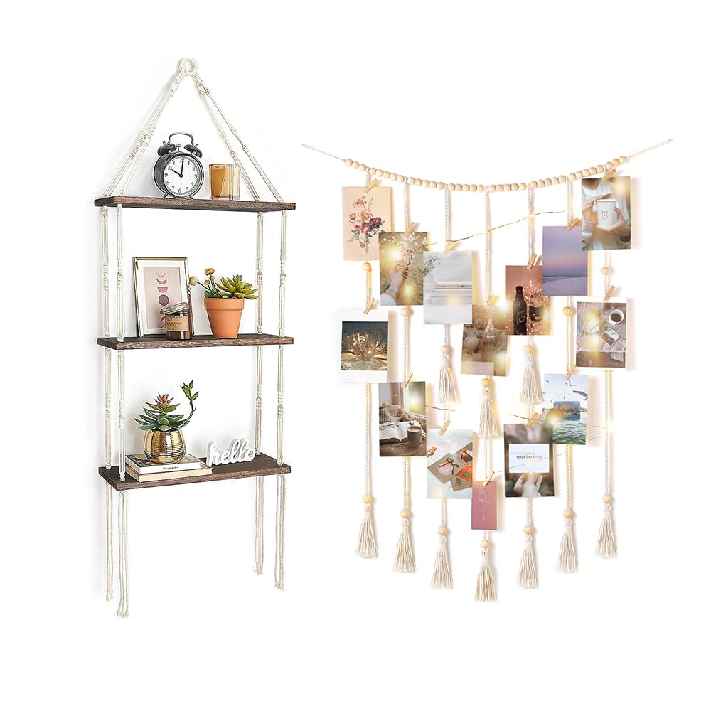 Amazon.com: Mkono Macrame Wall Hanging Shelf and Macrame Hanging Photo ...