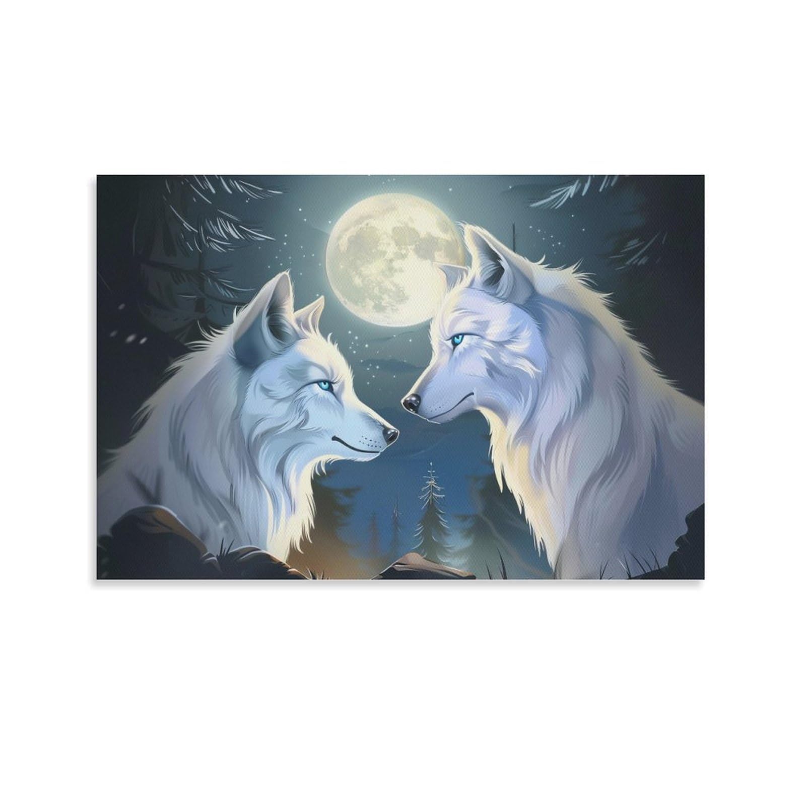 White Wolves Under The Full Moon Fantasy Abstract