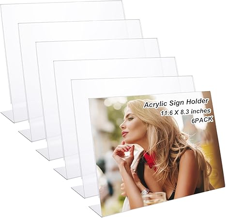 SHUESS 6 Pcs A4 Acrylic Sign Holder - Landscape Display Stand - 11.6 x ...