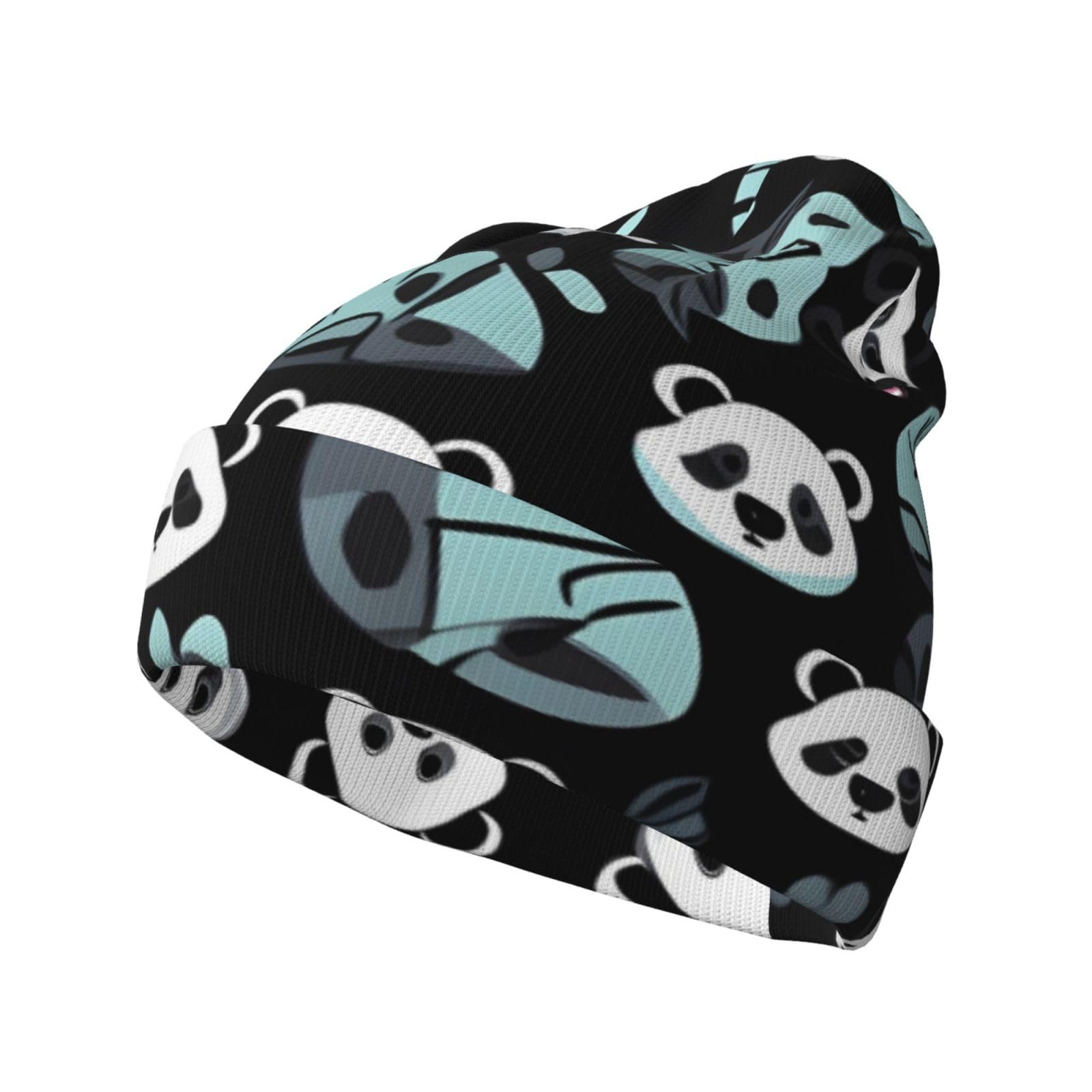 Uni Elastic 루즈 니트 모자 야외 스포츠 여행 패션 따뜻한 남성용 스키 모자 흑백 팬더 얼굴 겨울 따뜻한 비니 모자 Kr