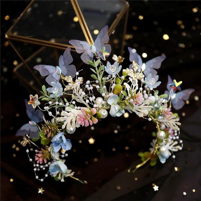 Amazon.com : yuruyi Flower Crown for Women, Adjustable Butterfly ...
