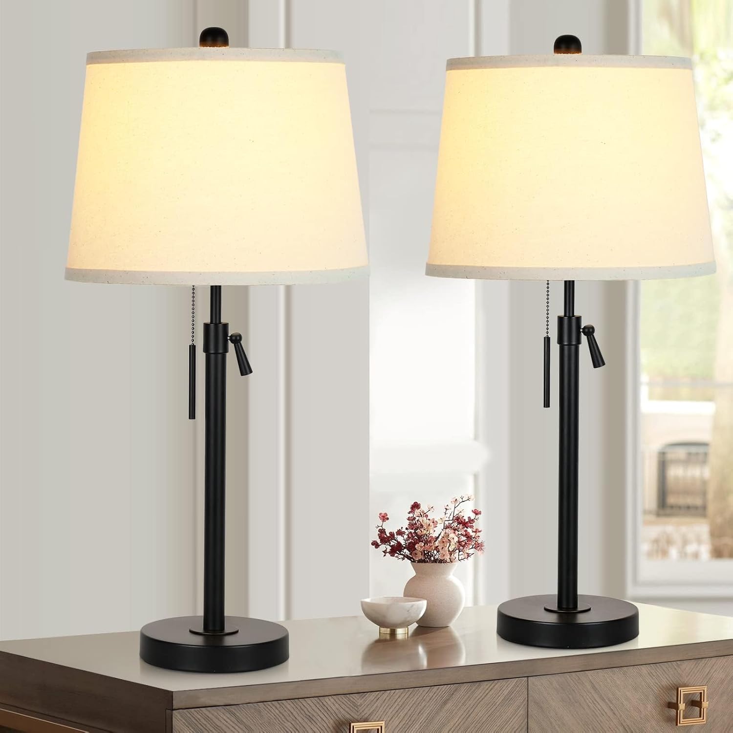 Bedside Table Lamps Set of 2: Tall Black Table Lamps for Living Room ...