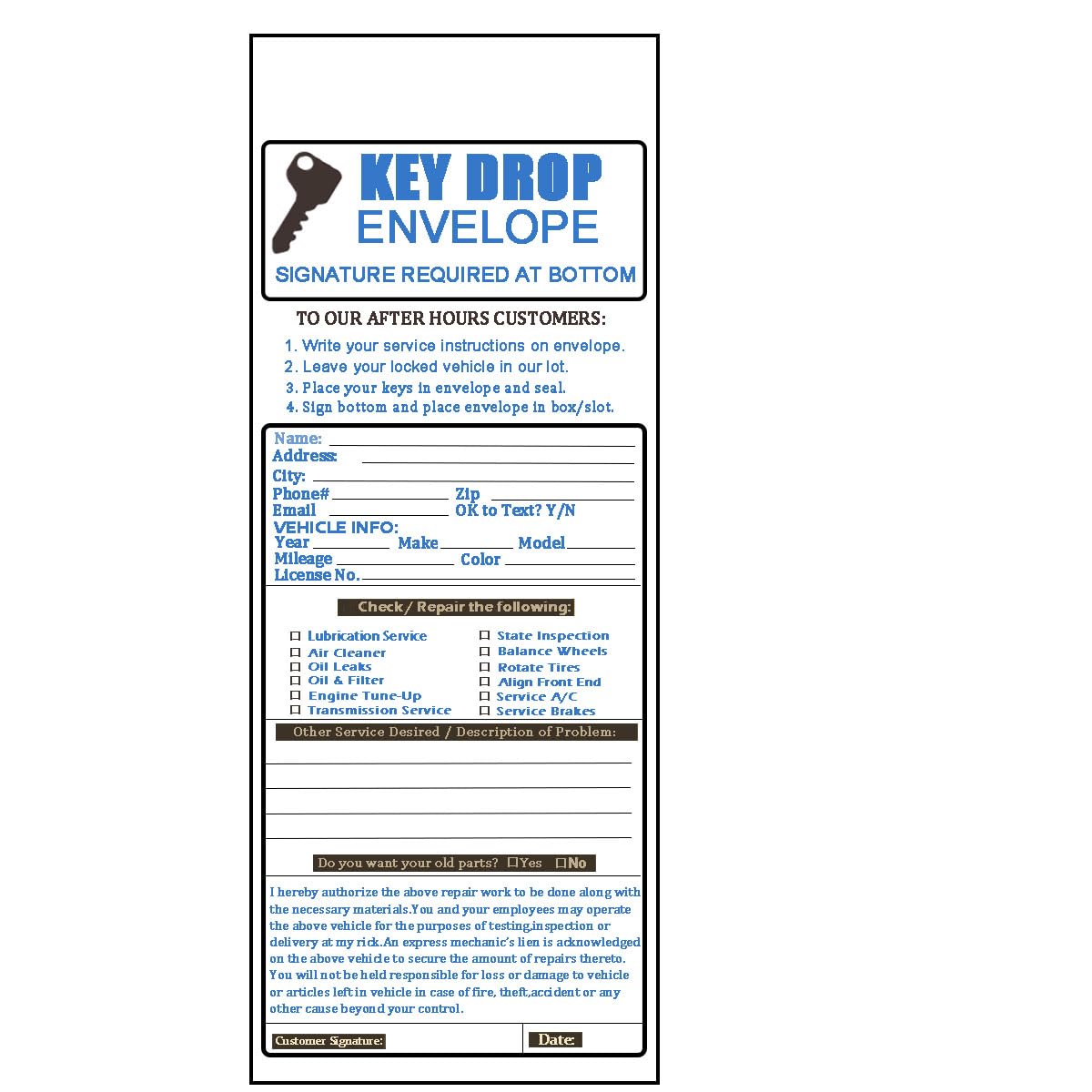Amazon.com : Key Drop Envelopes Auto Shop Repair Service Drop Box Self ...