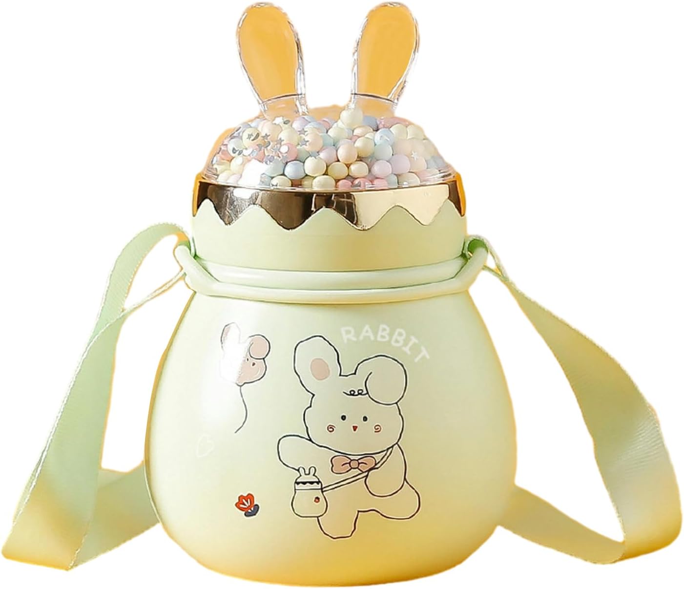 CAPIJIONG 480ML Cute Rabbit Ceramic Mug with Lid and Cross Shoulder Strap Student Big Belly ...