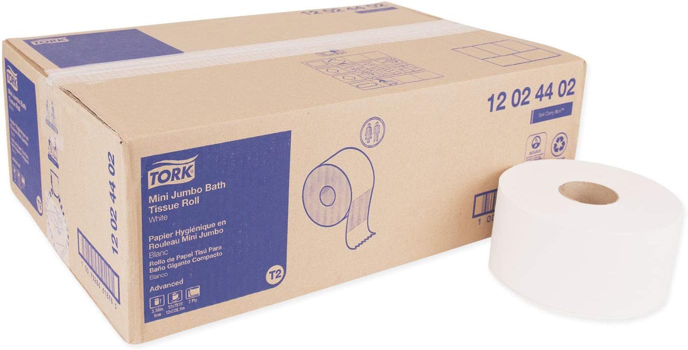 Amazon.com: Tork 12024402 Mini Jumbo Bath Tissue Roll, 2-Ply, White ...