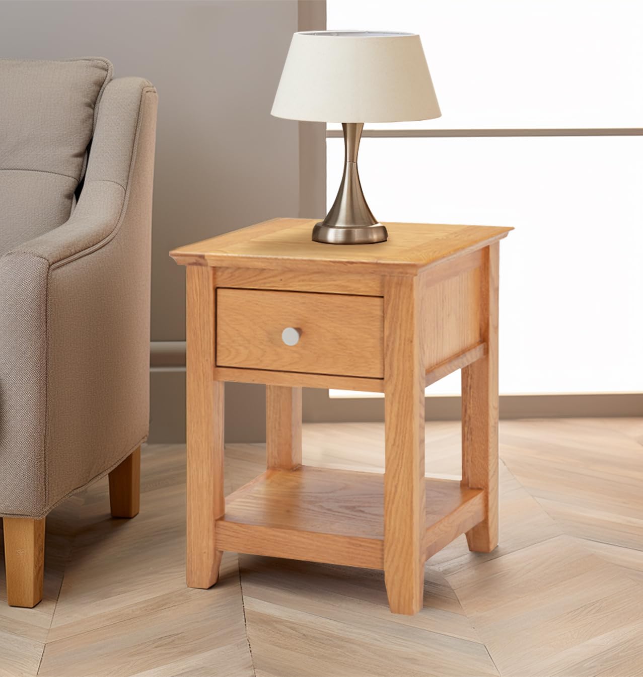 Hallowood Oak Furniture Hereford Bedside Table & Lamp Table for Bedroom ...