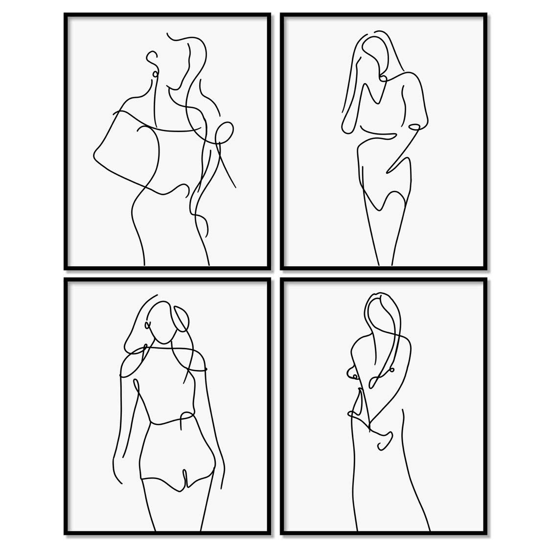 Line Art Wall Prints Set Of 4 Line Art Woman | Desertcart Barbados