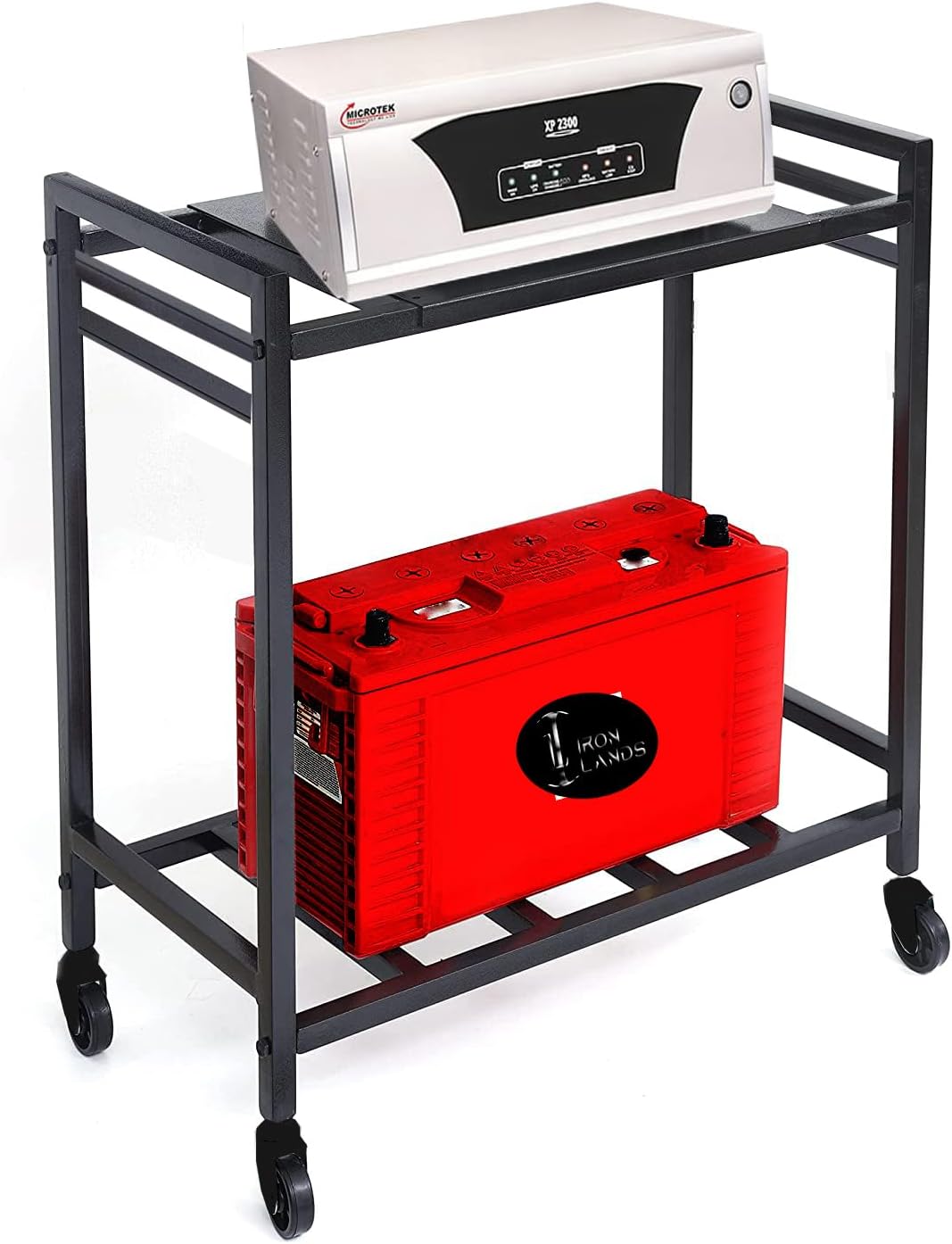 IRON LANDS 2 Tier Inverter Stand with Wheels Heavy Metal Trolley UPS ...