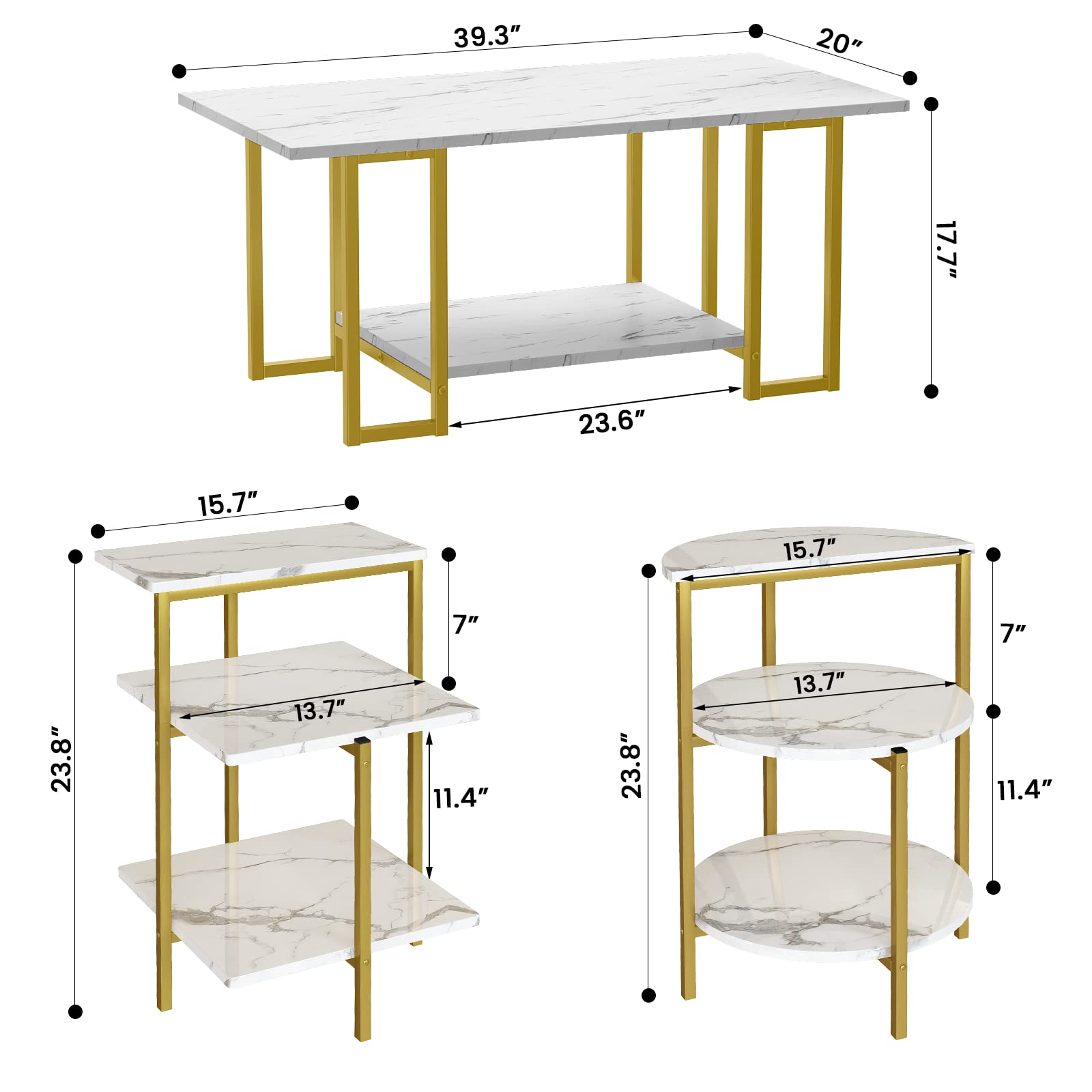 Lamerge Coffee Table Set of 3,Rectangle Coffee Table&2 Accent Table ...