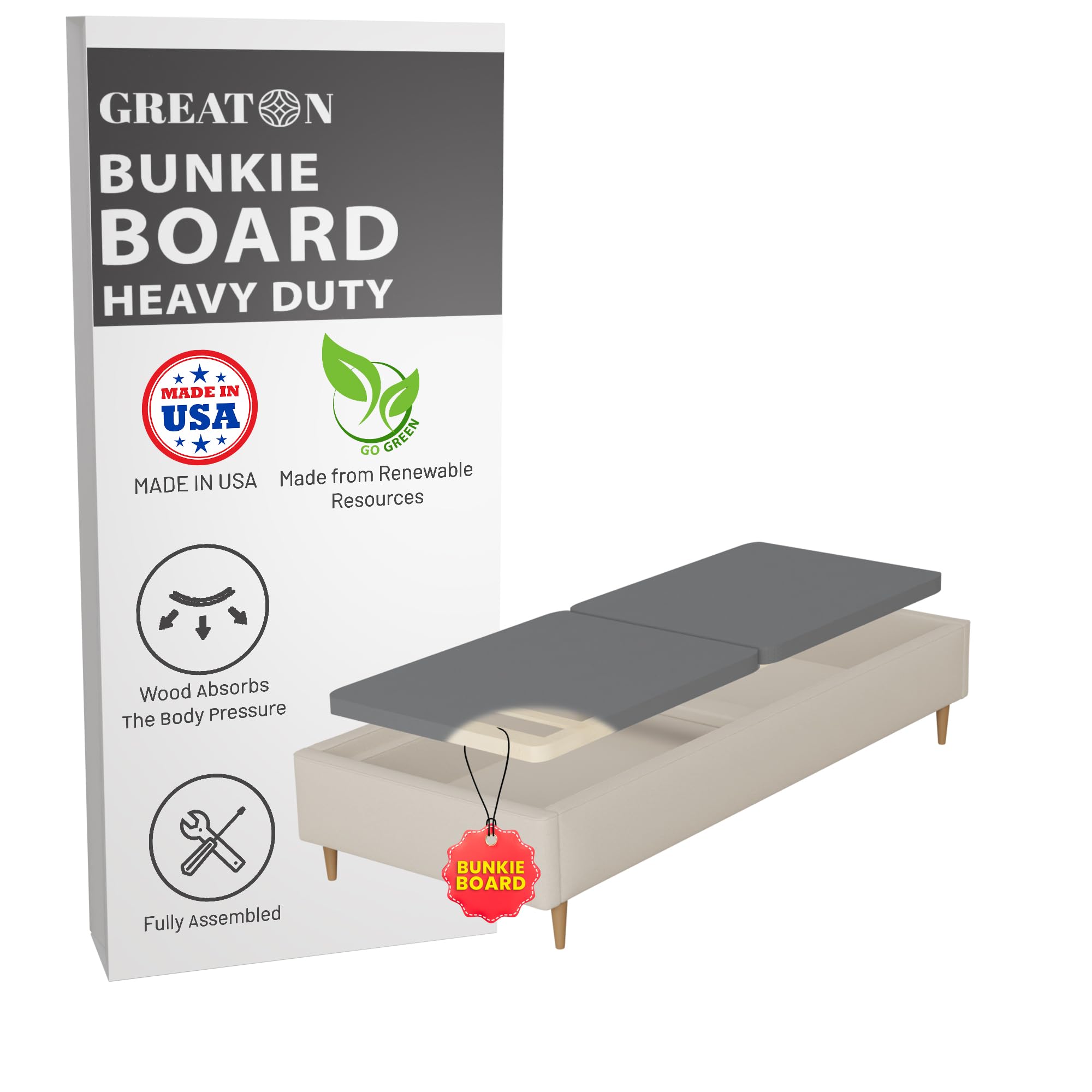 Snapklik.com : Greaton, 15” Split Wood Bunkie Board For Bed Support