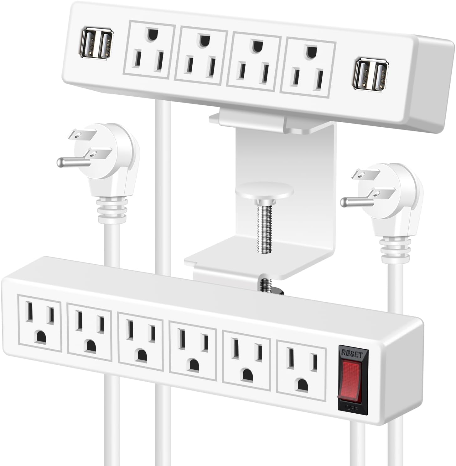 Amazon.com: White 2 in 1 Desktop Edge Power Strip,Removable Clamp Power ...