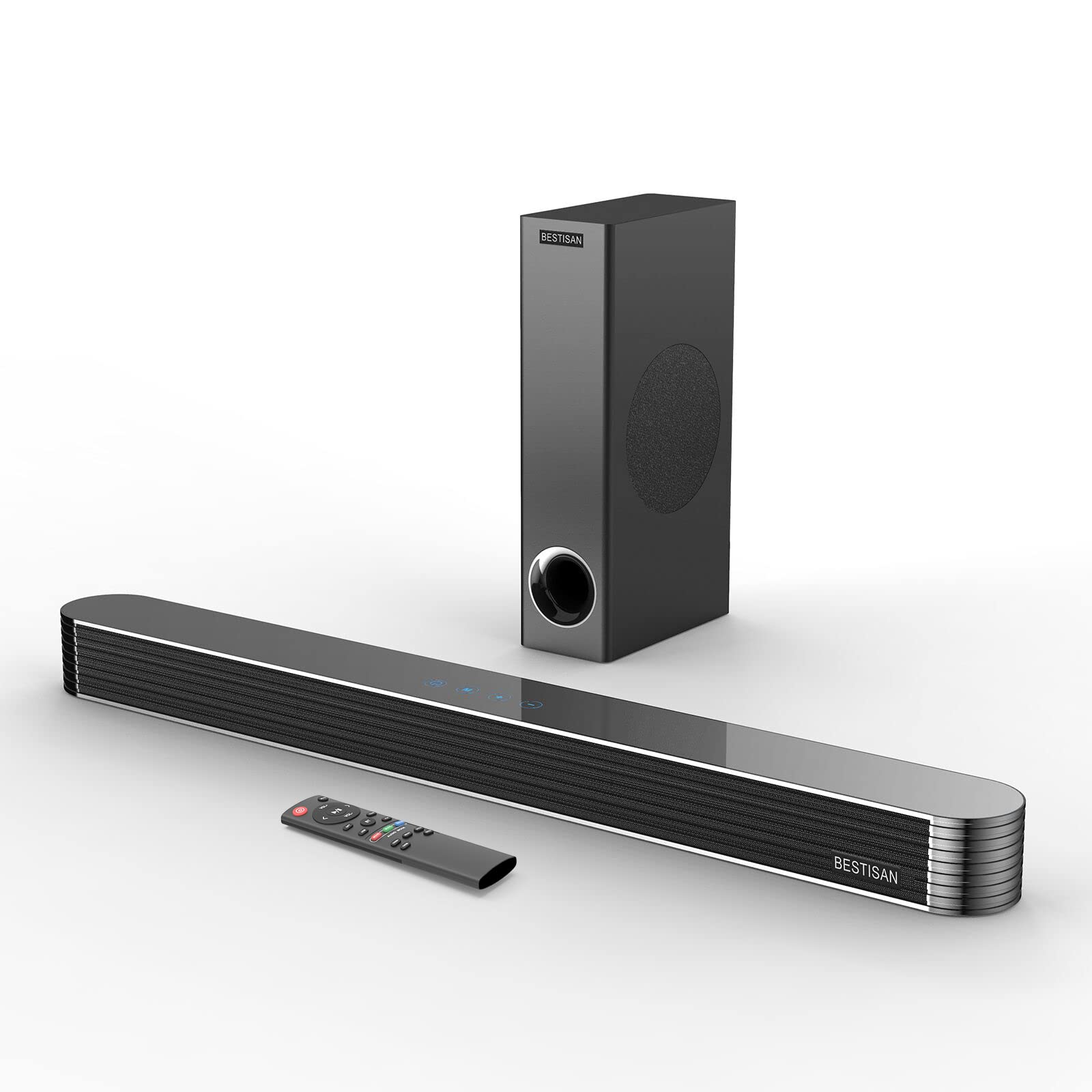 Sound Bar, BESTISAN Soundbar with Subwoofer, 150W 110dB Wired ...