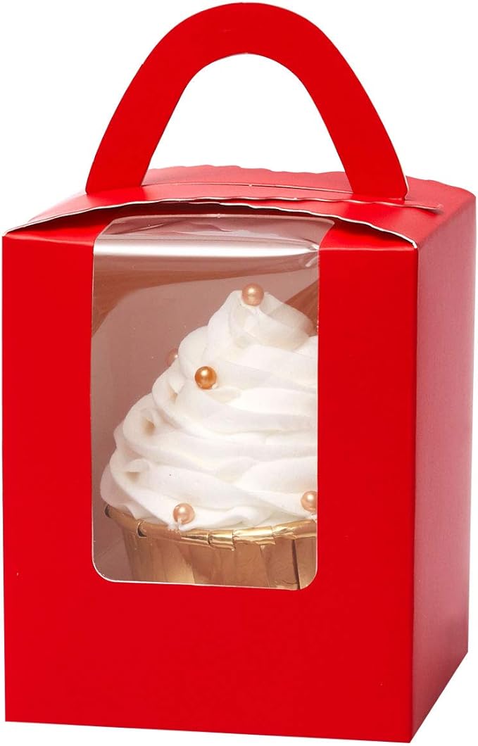 Amazon.com: qiqee Red Cupcake Boxes Individual Cupcake Holders ...