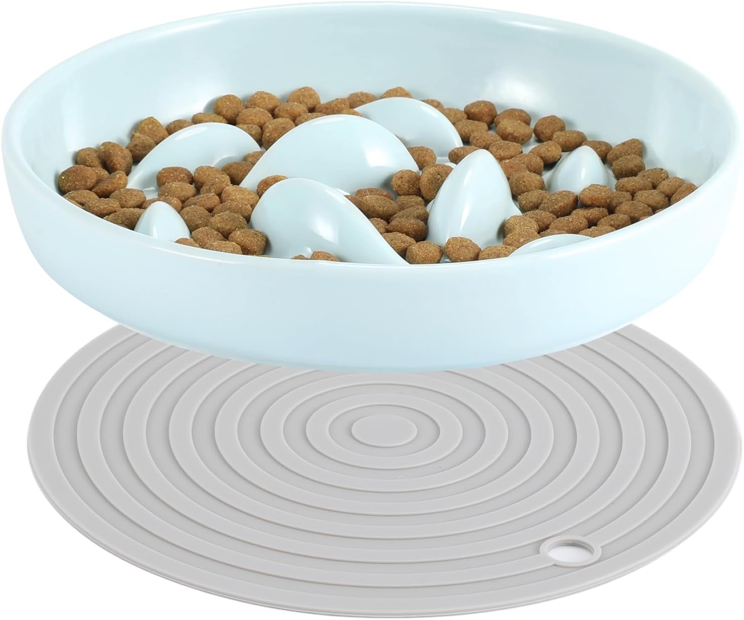 HAPPY HACHI Ceramic Cat Slow Feeder Bowl, Anti-Gulping Pet Slow Eating ...