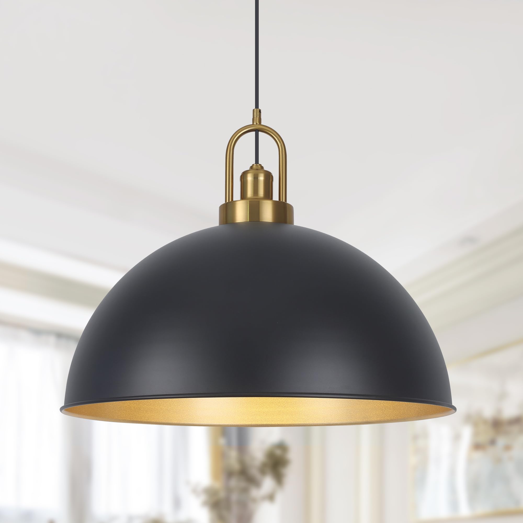 Febeleven Matte Black Dome Pendant Light 19.68" Large Farmhouse ...