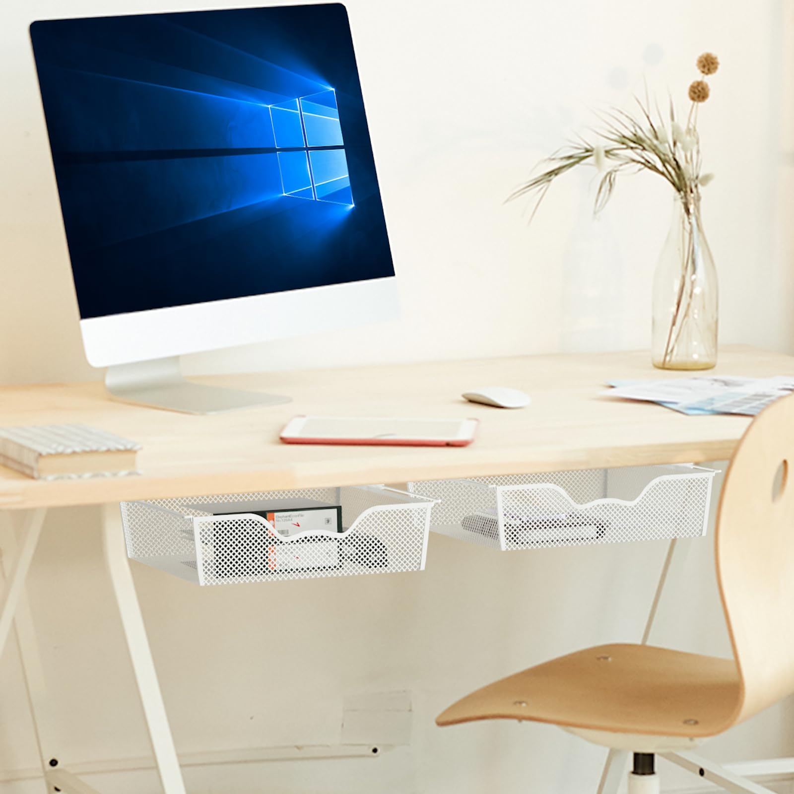 Snapklik.com : Under Desk Drawer 2 Pack White Under Table Storage ...