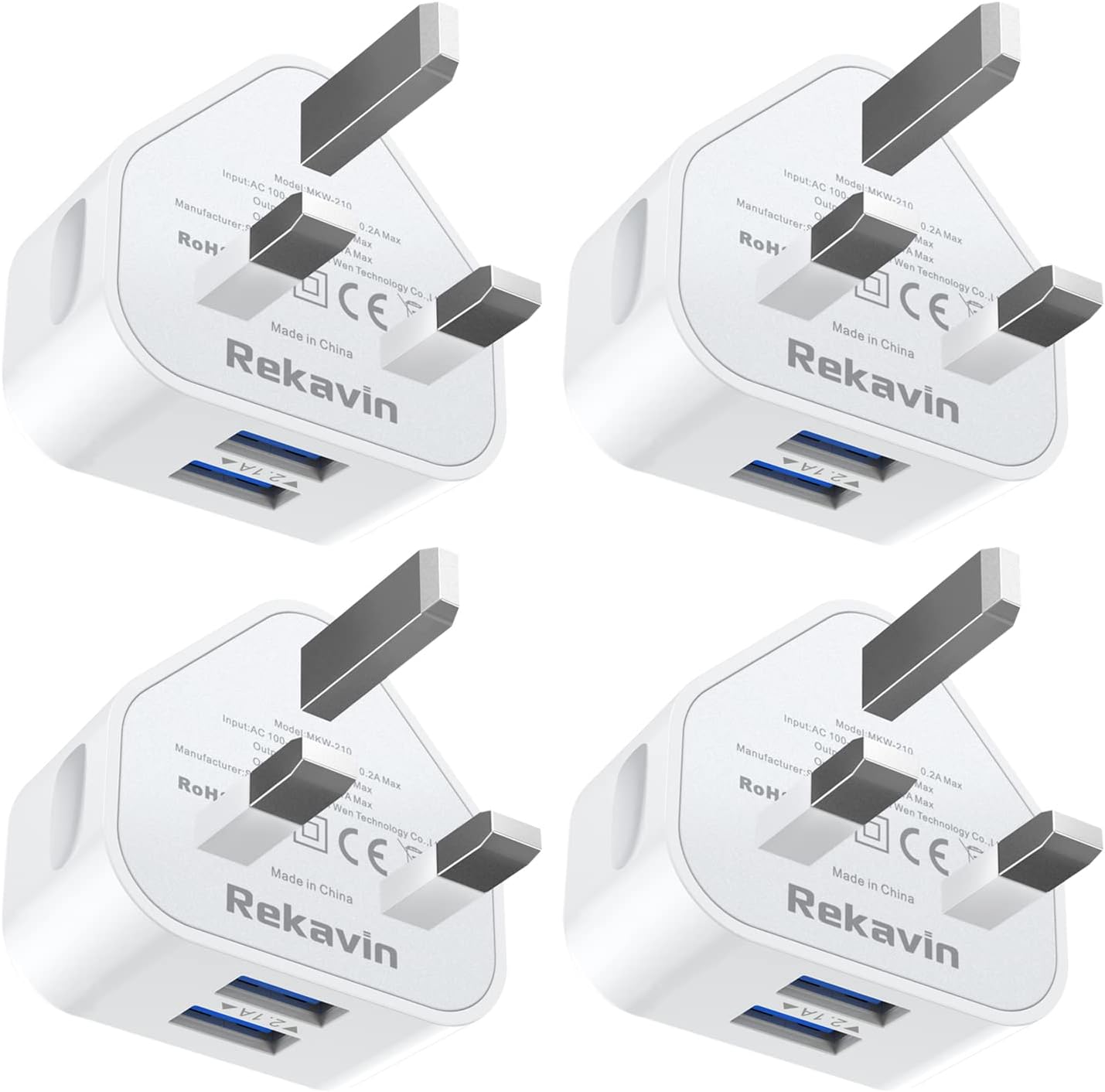 USB Plug Charger 4 Pack, USB Adaptor Plug UK Dual Port Mains Charger 5V ...