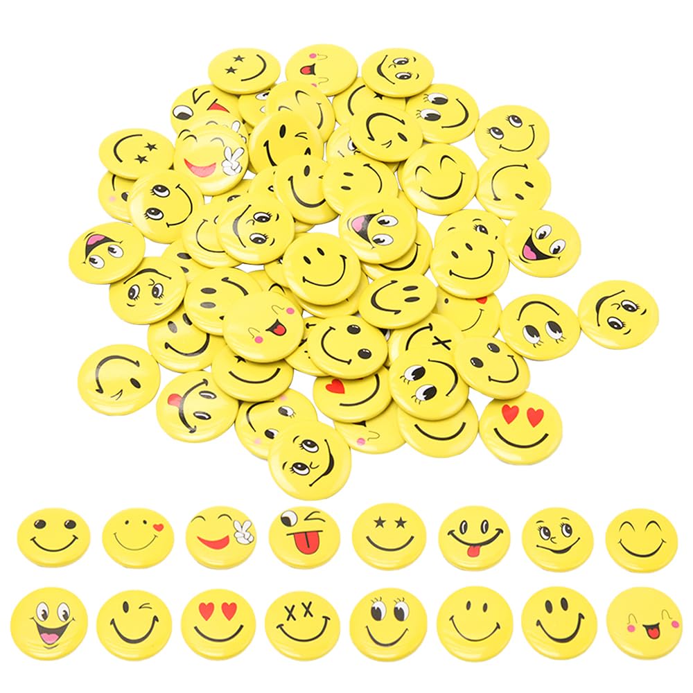 Pilikoll 60 Pcs 30mm Happy Face Pins Badge Emoji Emoticon Button Pins ...