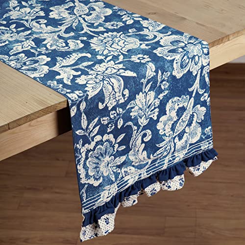 Amazon.com: Indigo Blue Cotton Table Runner, Bold Floral Block Print ...