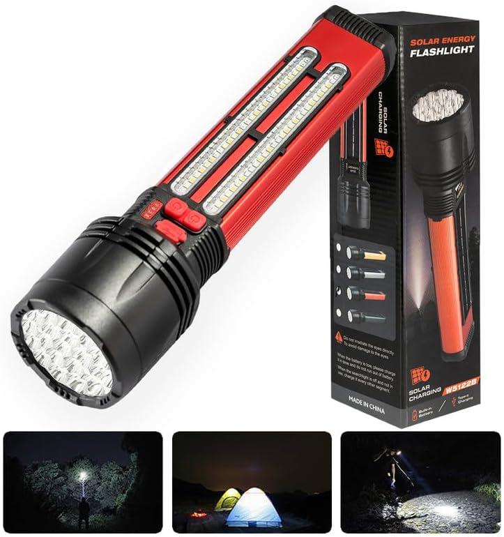 CWXCZY Solar/Rechargeable Multi Function 9000 Lumens LED Flashlight,7 Mode Lightweight High ...