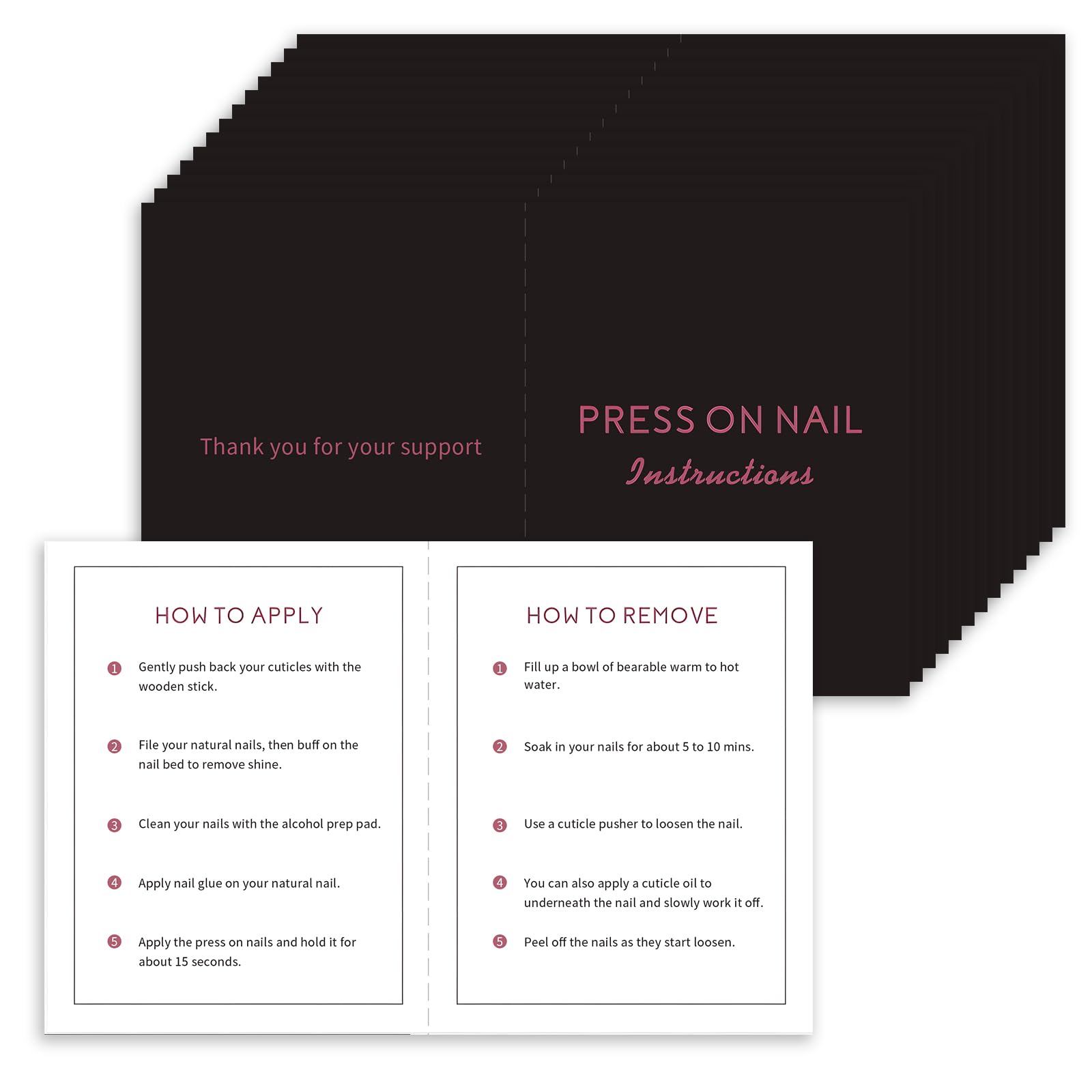 Amazon.com: 50 Pack Press on Nail Instructions Cards, Bebbtiy Press on ...