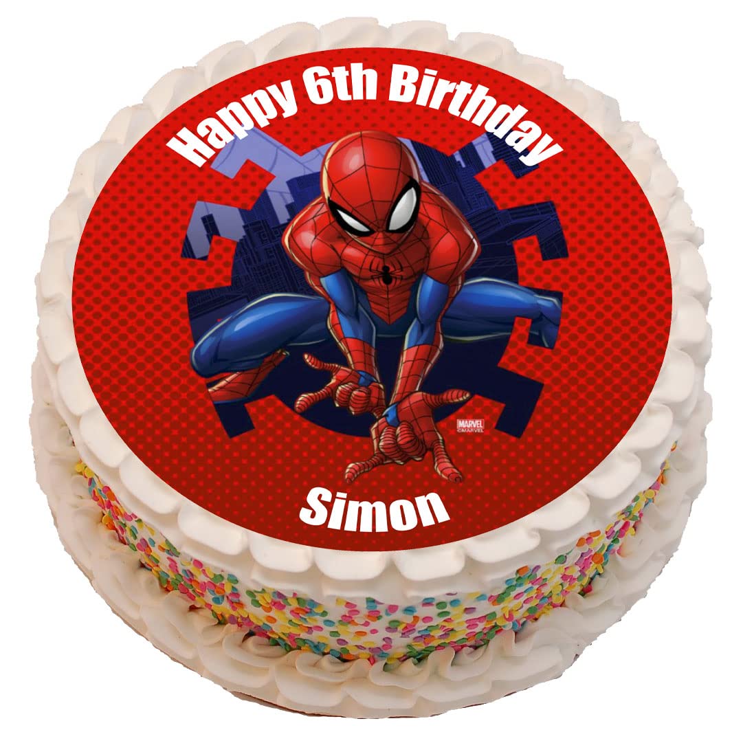 Buy Spider-Man Personalised PRECUT Cake Topper 8 Inch Round Edible ...