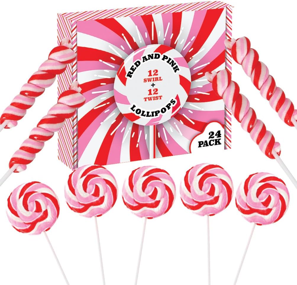 Amazon.com : PINK SWIRL LOLLIPOPS - 24 CANDY SUCKERS INDIVIDUALLY ...