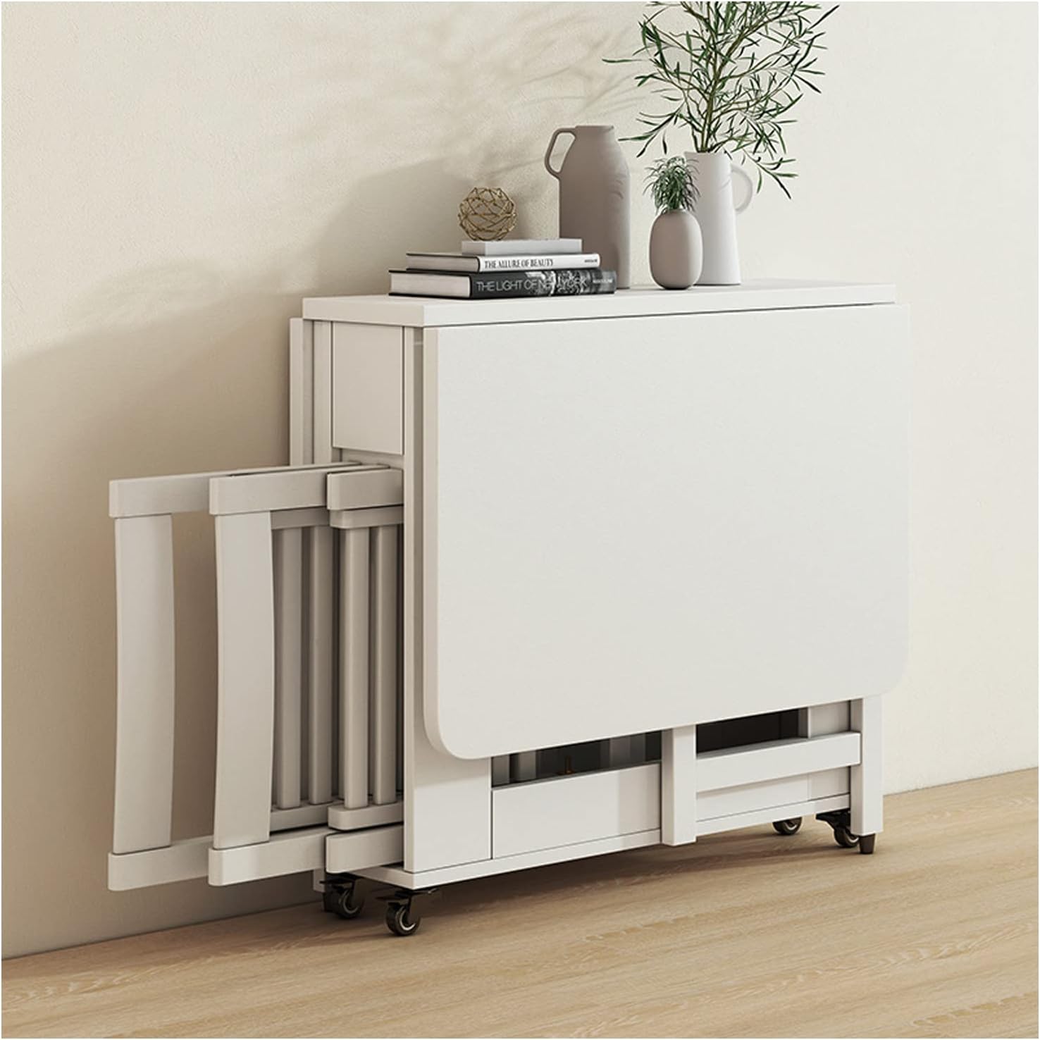 Folding Dining Table Set, Wood Extendable Table Saving Space Drop Leaf ...