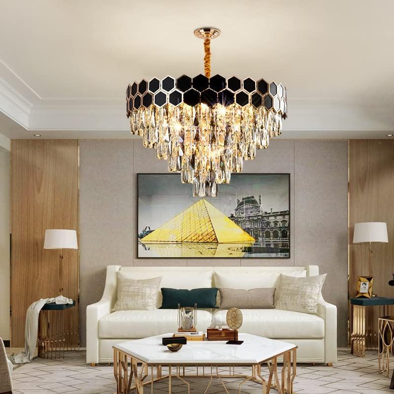 Buy CITRA 600 MM Black Gold Hexa K9 Crystal Chandelier Ceiling Lights ...