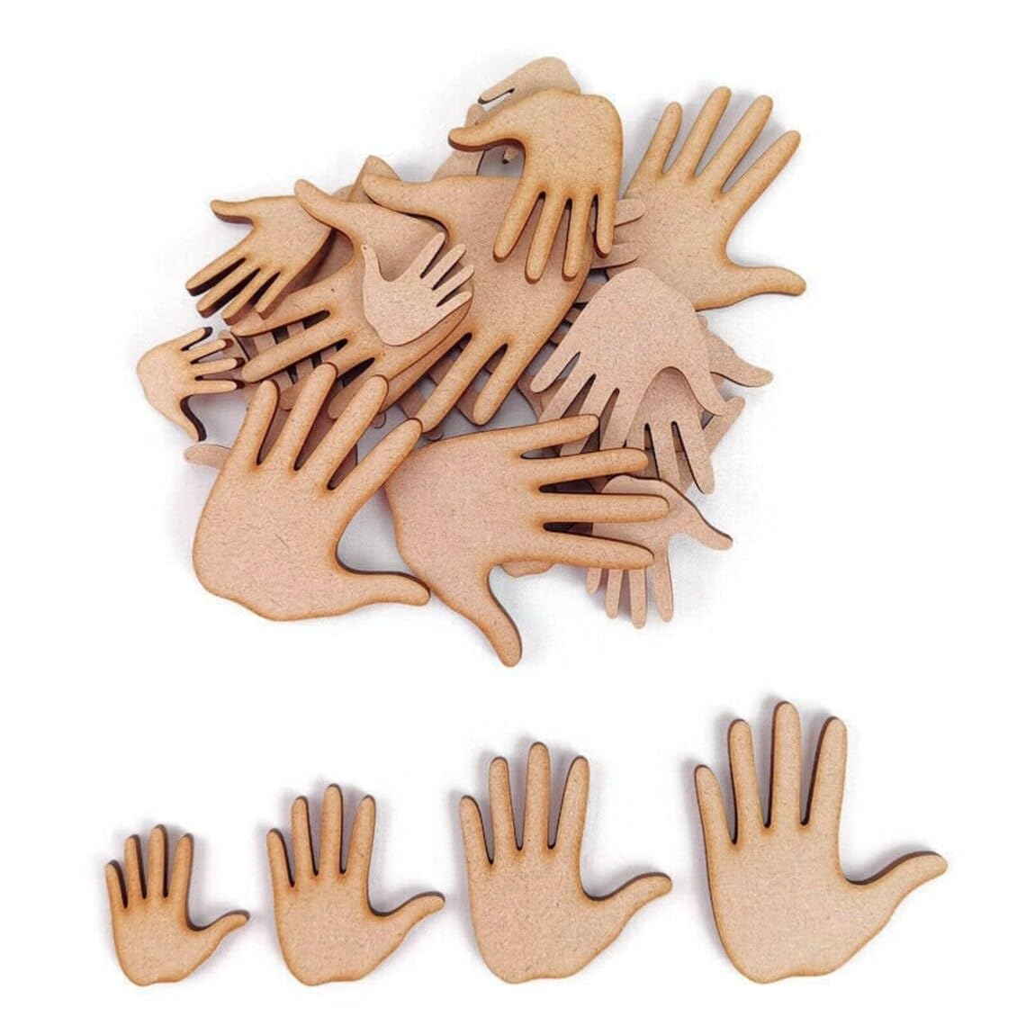 Pack of 10 Wooden Human Hand Flat Shapes - Size 40mm Tall - Wood Shapes ...