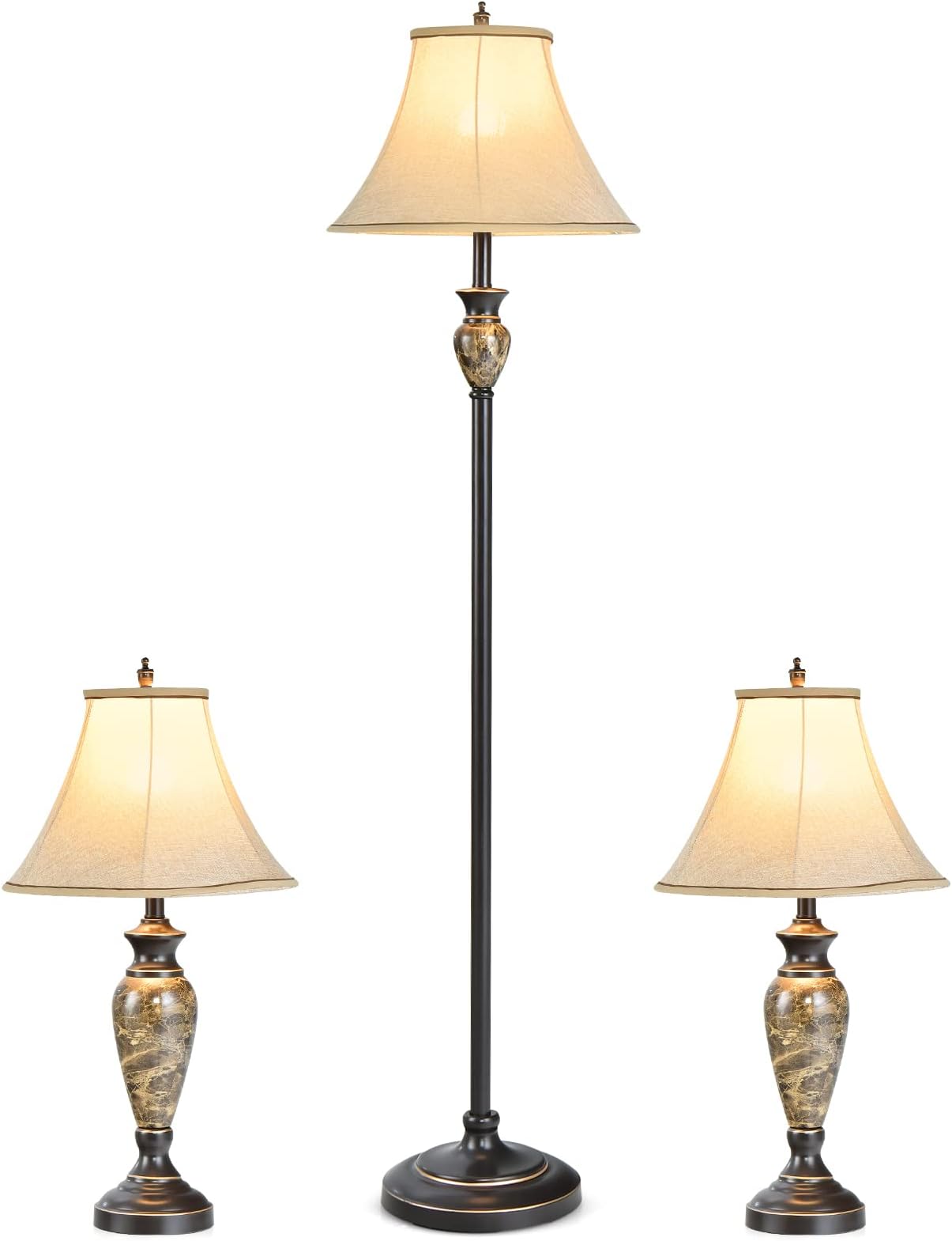 Tangkula Table and Floor Lamp Set, 3-Piece Traditional Style Lamp Set ...