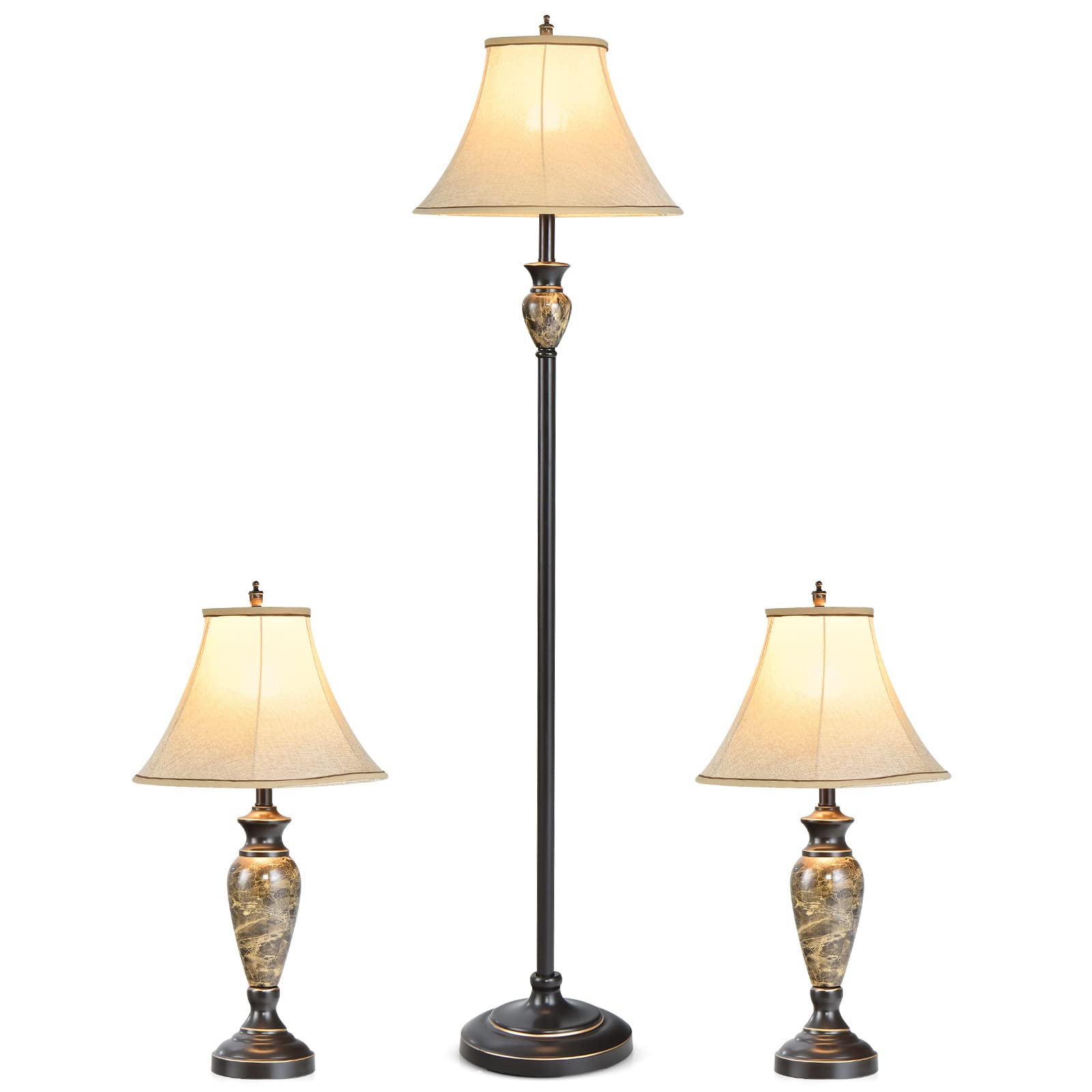 Tangkula Table and Floor Lamp Set, 3-Piece Traditional Style Lamp Set ...
