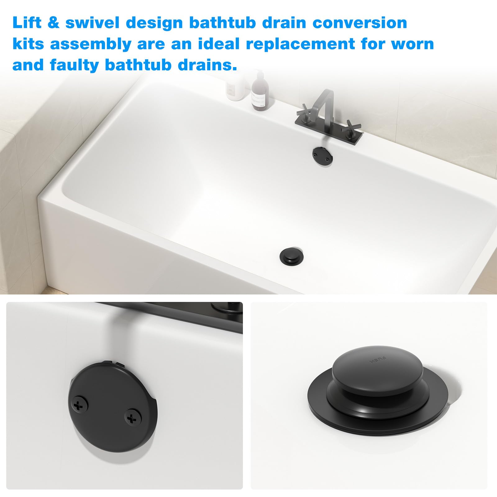 Snapklik.com : Matte Black Bathtub Drains Replacement Bathroom Tub ...