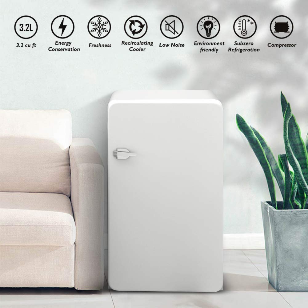 Retro Compact Refrigerator, Safeplus 3.2 Cu.Ft Mini Fridge, Small Drink ...