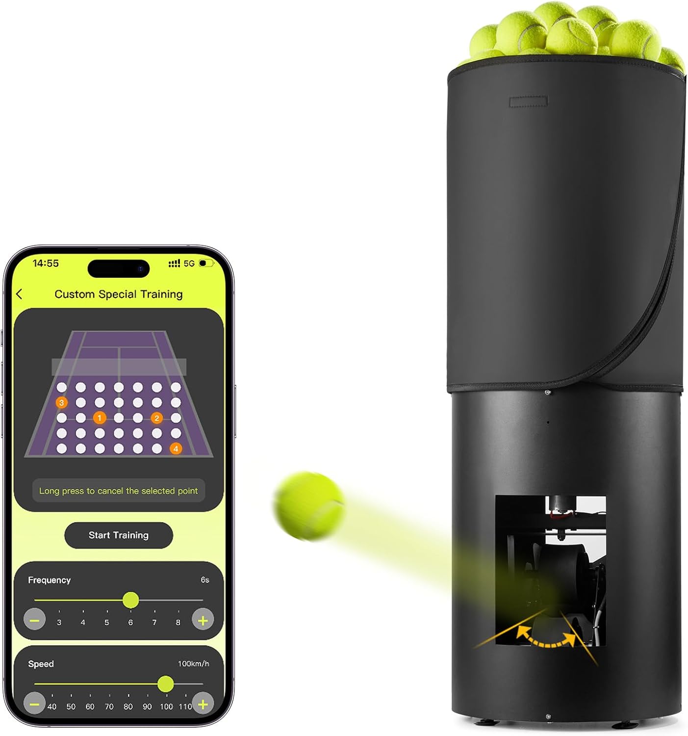 Smart Tennis Ball Machine App-Controlled, Ultra-Lightweight 16.5lbs ...