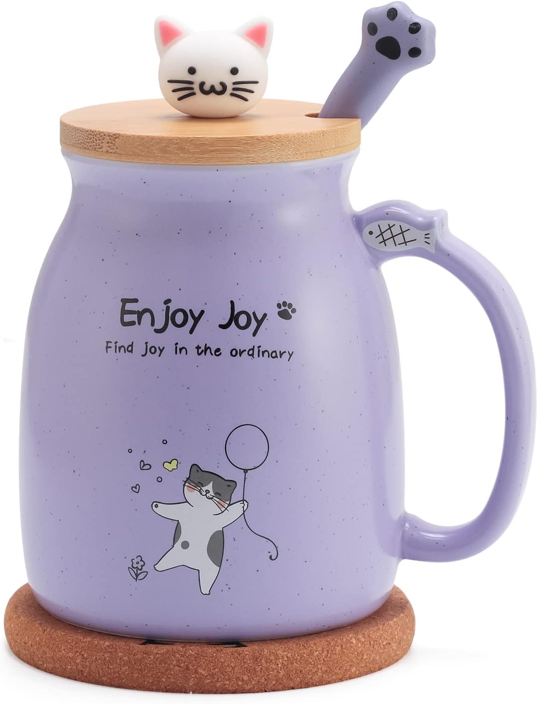 Amazon.com: Cididu Set of 2 Cute Ceramic Cat Mug with Lid, 10 OZ ...