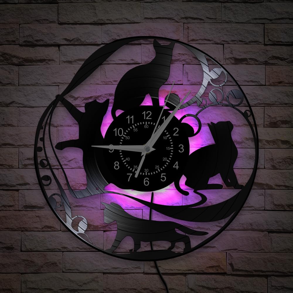 Amazon.com: TIMEGLOW 12 Inch Cat Silhouettes Wall Clock 7 Color ...