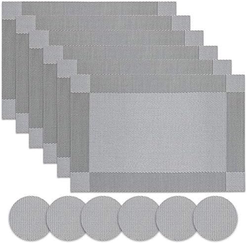 HEFTMAN Light Grey Placemats and Coasters - Set of 6 Large PU Leather ...