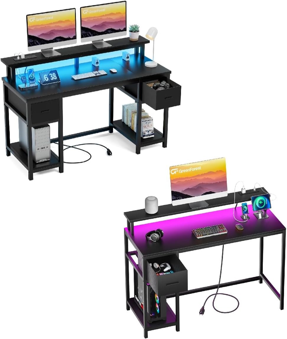 Amazon.com: GreenForest Computer Desk with Adjustable Drawer,Gaming ...