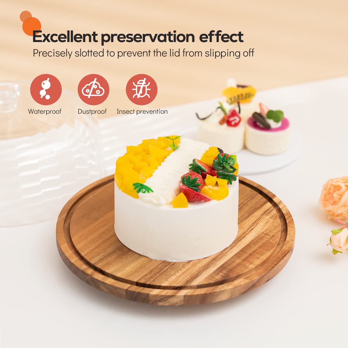 Cutesun Rotating Cake Stand Wood Cake Stand with Turntable Base and ...