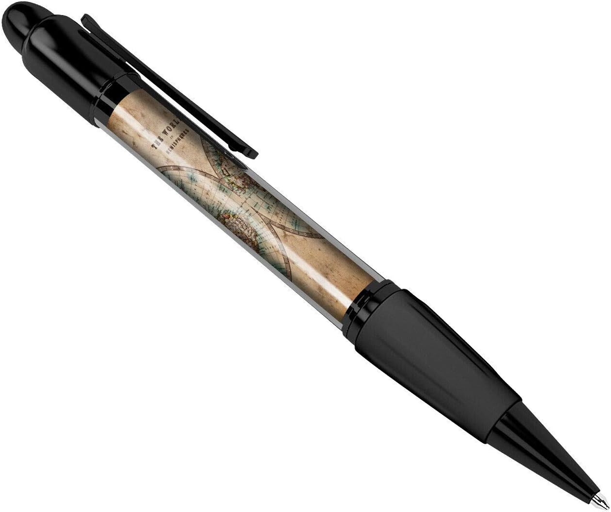 DV DESIGN Vintage World Hemispheres Map Black Ballpoint Pen Geography ...