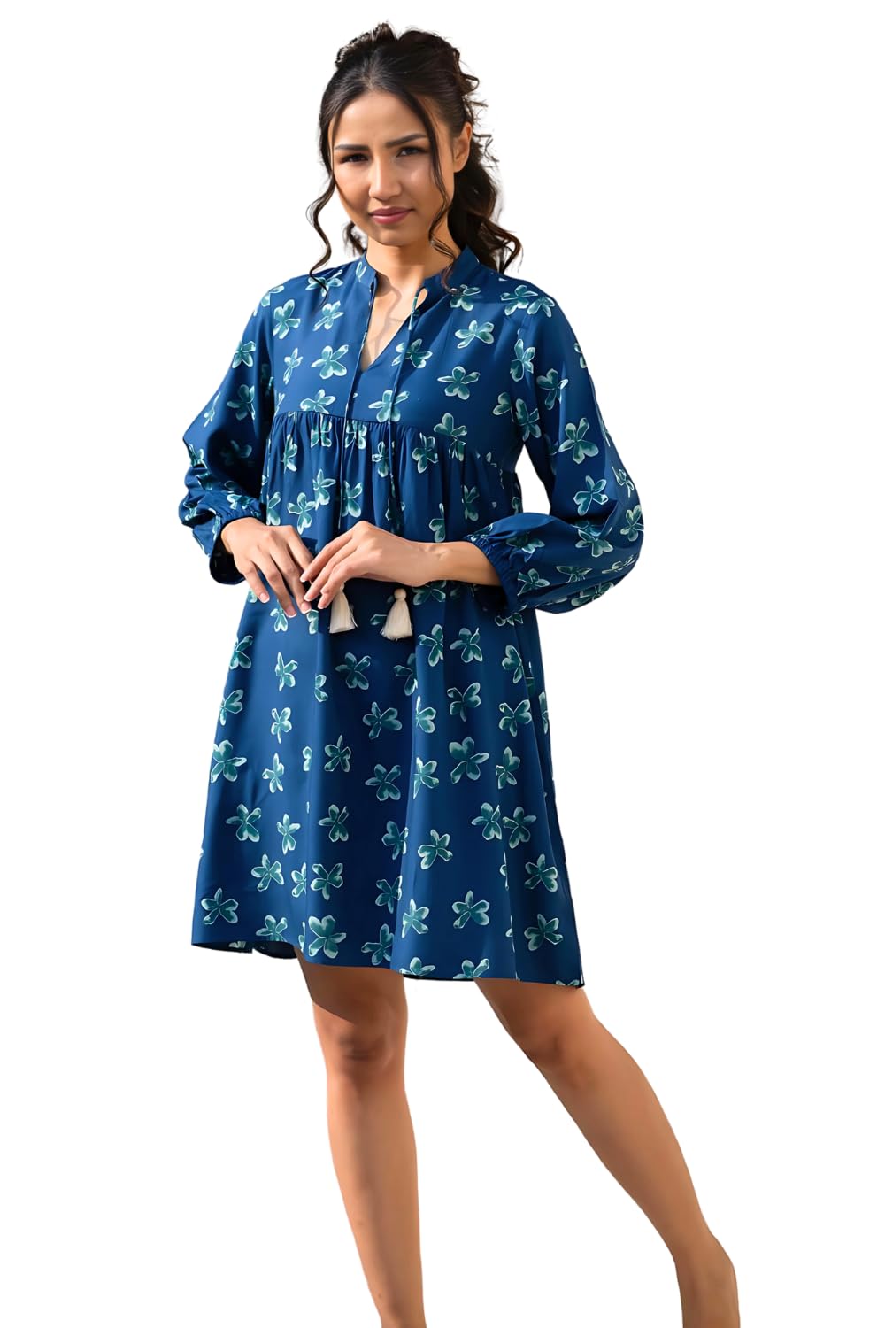 Buy Seryeon Lily Dress Blue Block Print Women's A-line Dress | Above ...